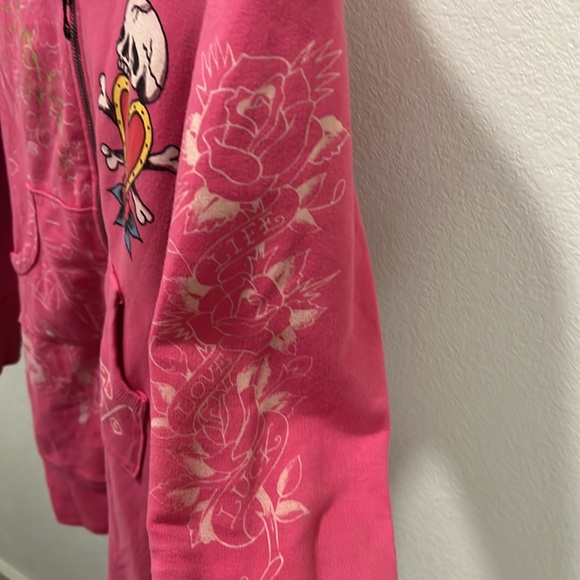 Ed Hardy | Jackets & Coats | Ed Hardy Jacket Xs Pink Skull Cross Heart ...